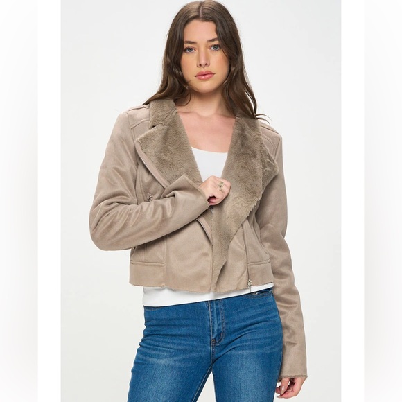 She + Sky | Jackets & Coats | She Sky Faux Suede And Faux Fur Moto ...